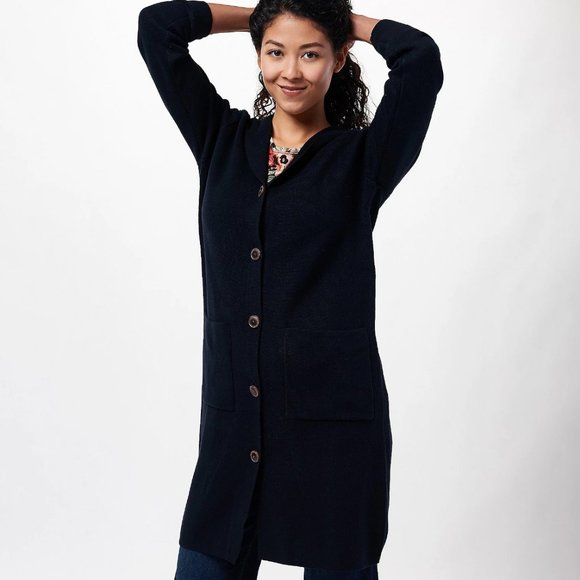 Denim&Co | Sweaters | Denim Co Petite Hooded Jacquard Sweater Knit ...